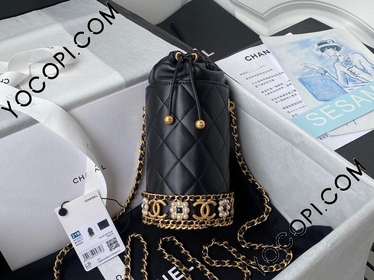 【AP2257-1】 CHANEL シャネル バッグ コピー 21新作 バケット バッグ ラムスキン & コスチューム パール ショルダー ...