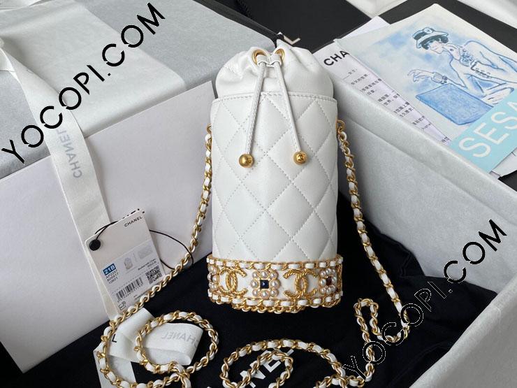 【AP2257-3】 CHANEL シャネル バッグ コピー 21新作 バケット バッグ ラムスキン & コスチューム パール ショルダー ...