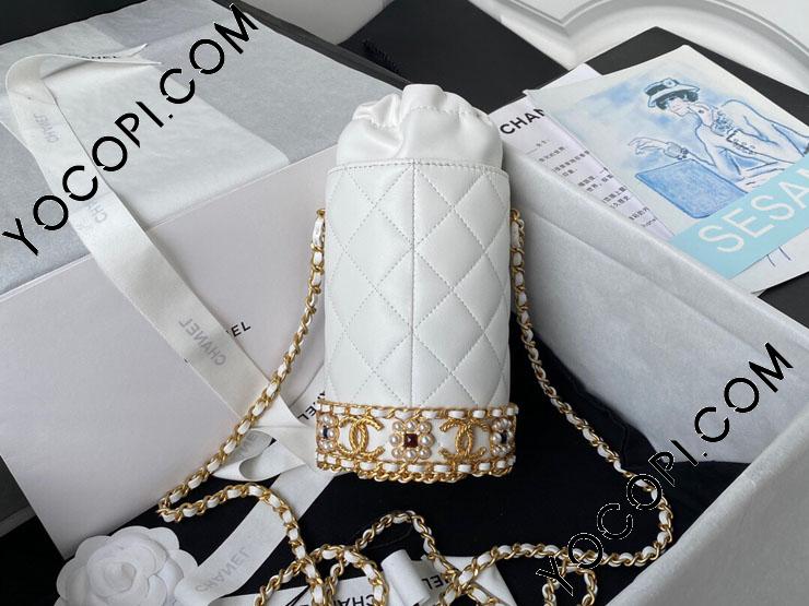 【AP2257-3】 CHANEL シャネル バッグ コピー 21新作 バケット バッグ ラムスキン & コスチューム パール ショルダー ...
