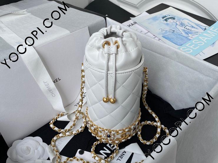 【AP2257-3】 CHANEL シャネル バッグ コピー 21新作 バケット バッグ ラムスキン & コスチューム パール ショルダー ...